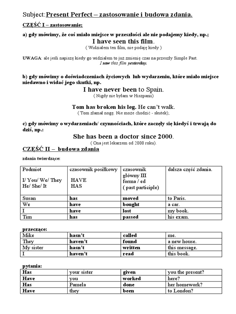 PRESENT PERFECT - teoria | PDF