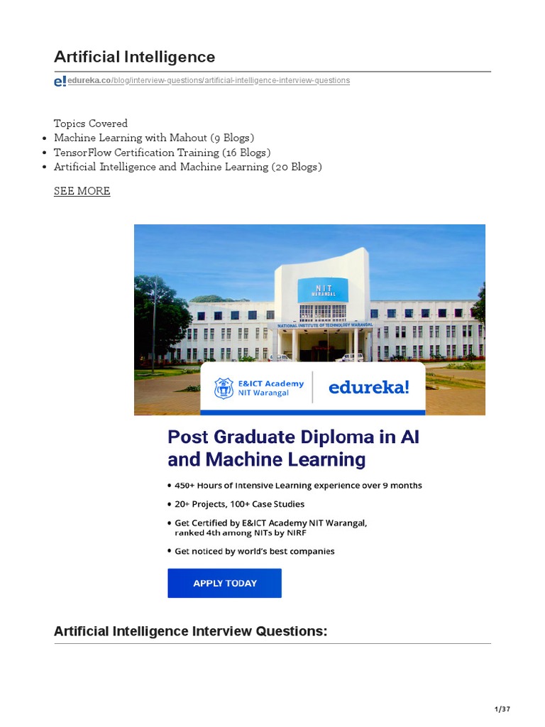 Artificial Intelligence - Edureka | PDF | Artificial Intelligence ...