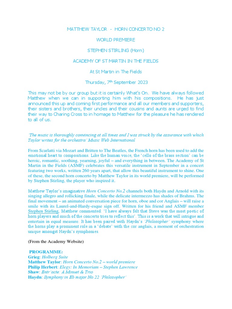 Horn Concerto World Premiere | PDF | Social Science | Art