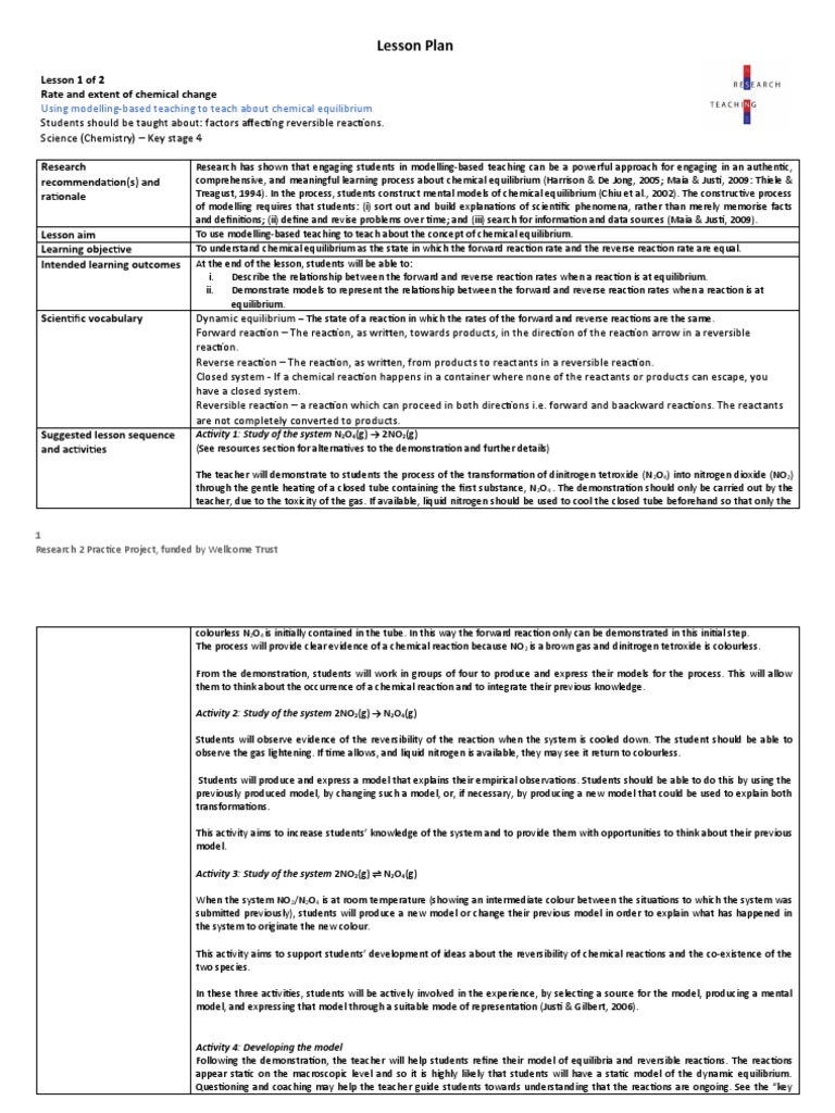 Lesson Plan: Lesson 1 of 2 Rate and Extent of Chemical Change | PDF ...