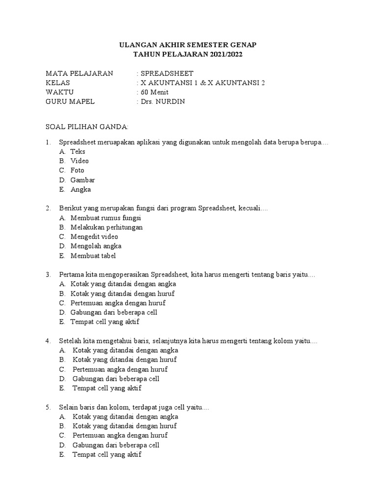 Soal Spreadsheet Pdf