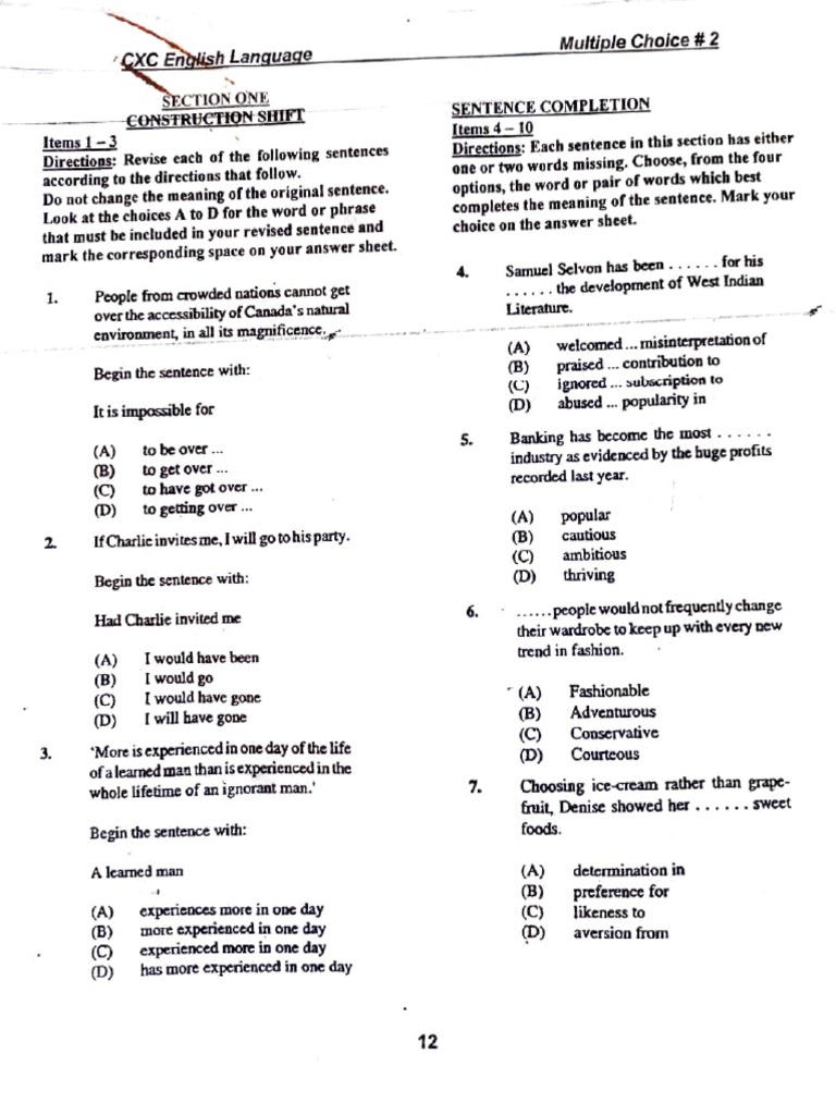 CSEC English A Old Paper 1 Mcqs | PDF CSEC English A Old Paper 1 Mcqs | PDF