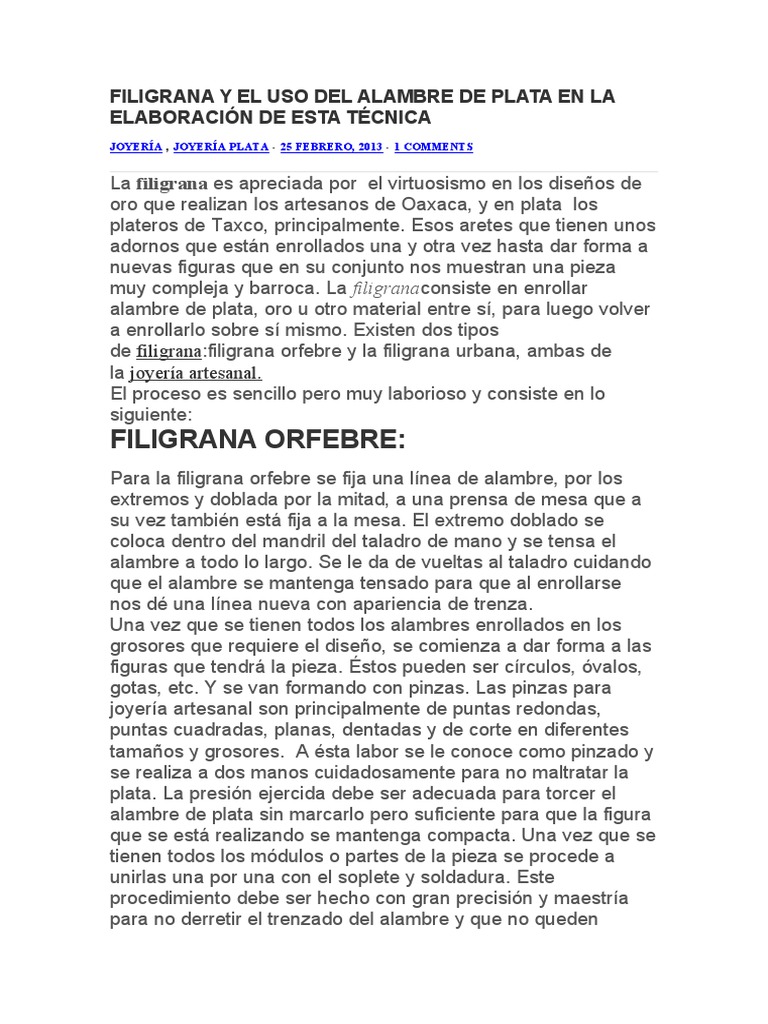 Filigrana y El Uso Del Alambre de Plata | Descargar gratis PDF ...