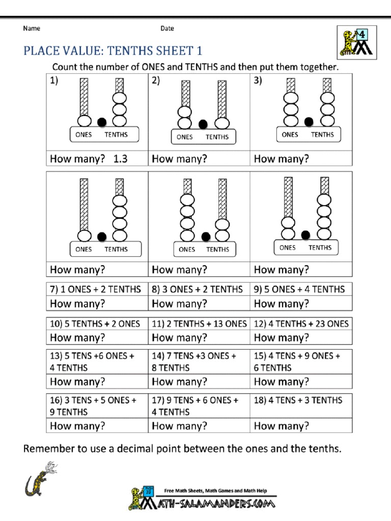 Decimal Place Value Worksheets | PDF