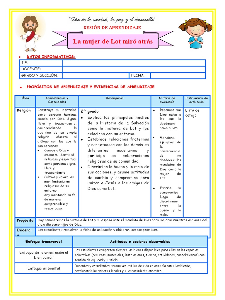 2º E7 S2 Sesion D2 Religión La Mujer de Lot Mira Atras | PDF | Abrahán | Aprendizaje