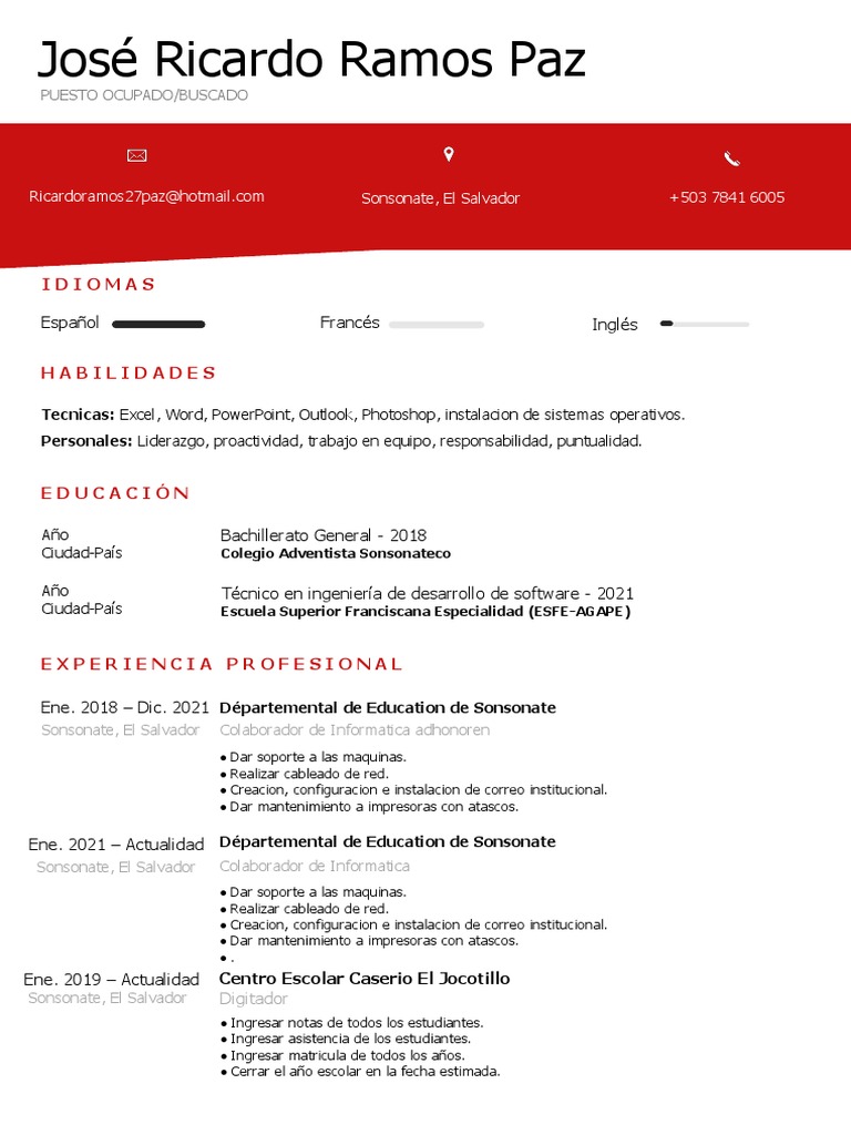 Experiencia y Habilidades de José R. Ramos | PDF | Crecimiento personal ...