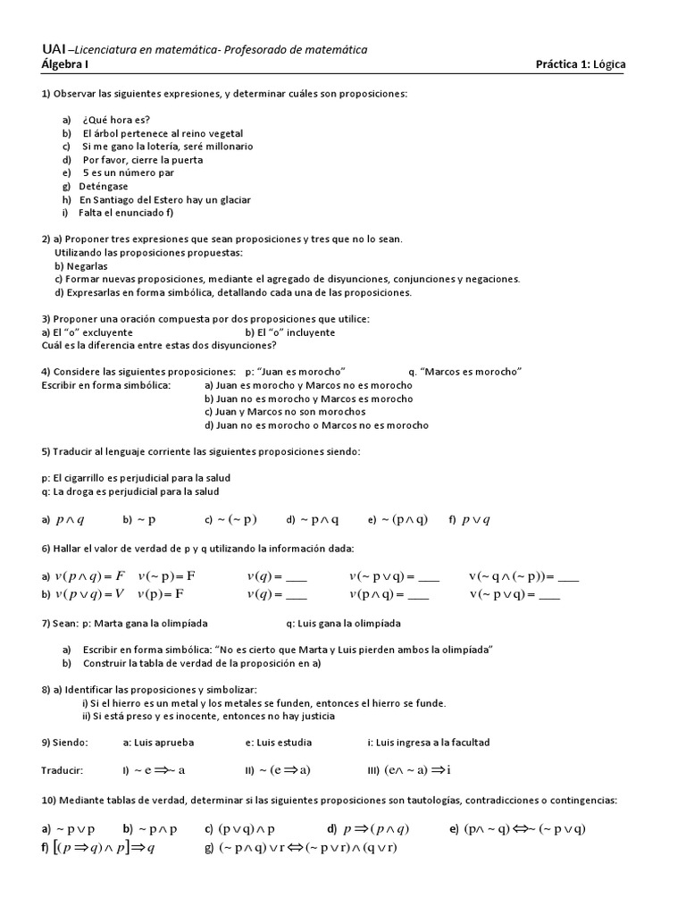 Práctica 1 - Álgebra I | PDF
