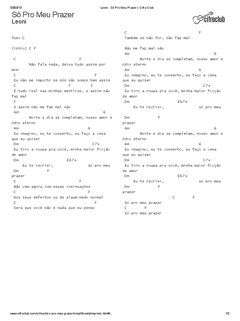 Leoni - Só Pro Meu Prazer - Cifra Club | PDF