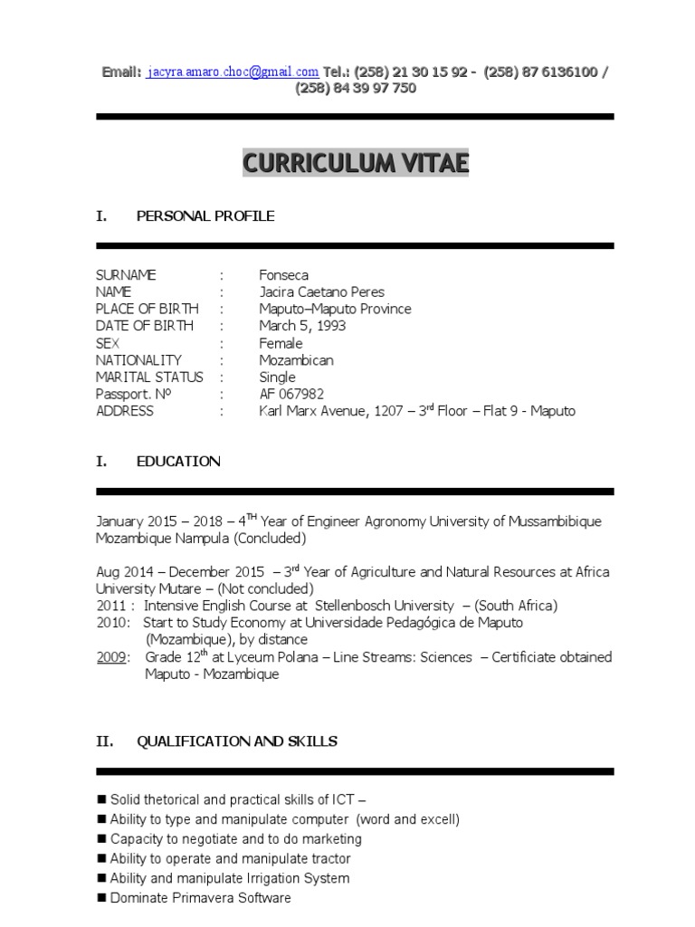 Curriculum Vitae | PDF | Farms | Mozambique