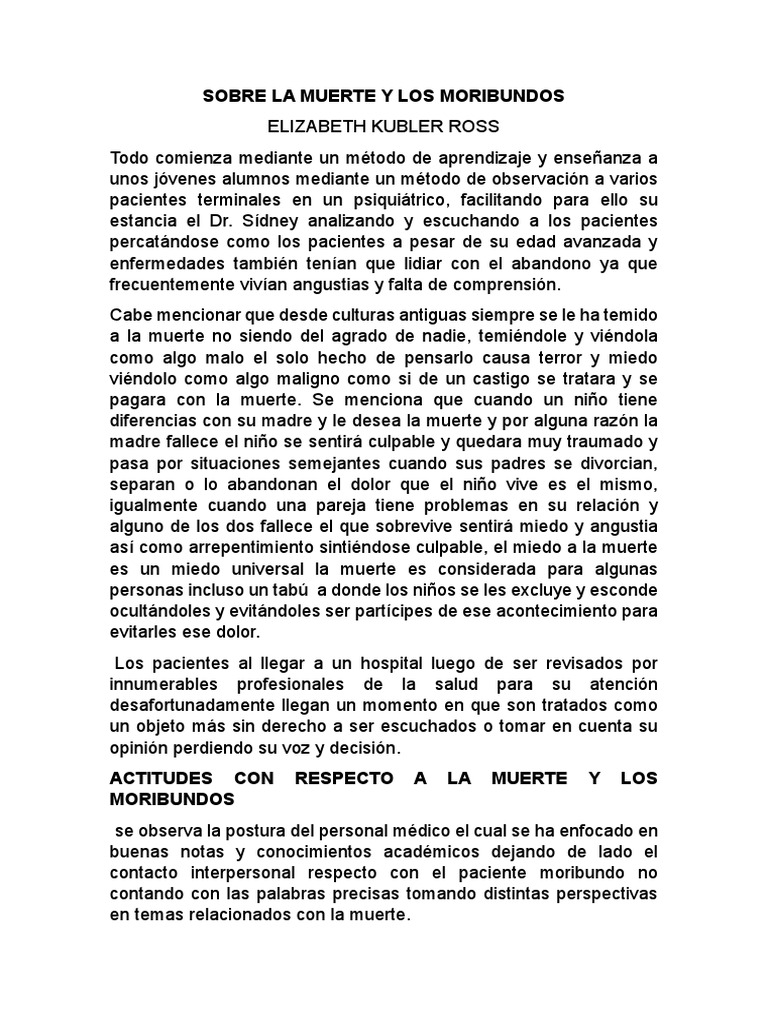 Resumen Sobre La Muerte y Los Moribundos | PDF