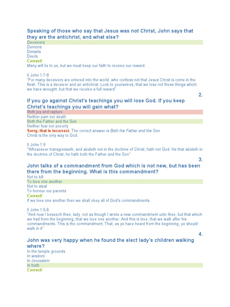 2 JOHN Bible Quiz Reviewer | PDF