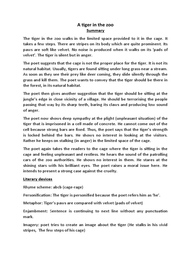 A Tiger in The Zoo (Summary) | PDF