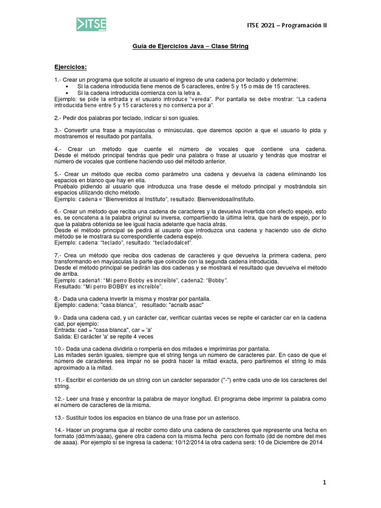 Ejercicios Java: Manipulación de Cadenas | PDF | Cadena (informática) | Informática
