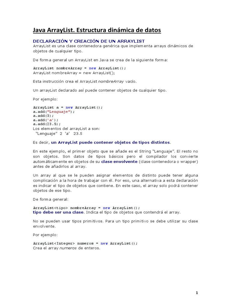 ArrayList en JAVA (Completo) | PDF | Ingeniería de software | Ciencias ...