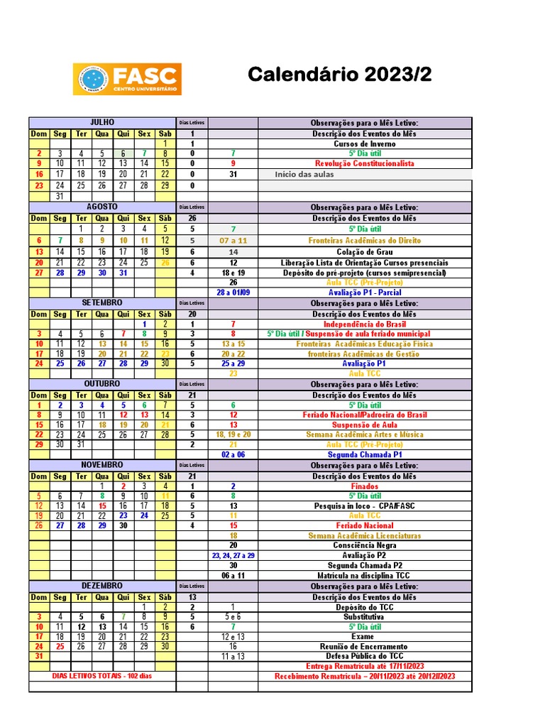 ATUALIZADO - CALENDAìRIO FASC 2023-2-1 | PDF