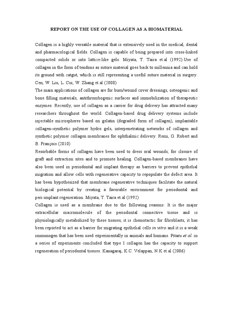 Report On The Use of Collagen As A Biomaterial | PDF | Alpha Helix ...