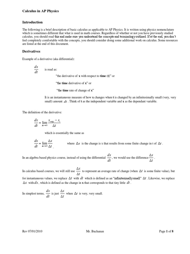 Calculus Basics for AP Physics | PDF | Integral | Derivative