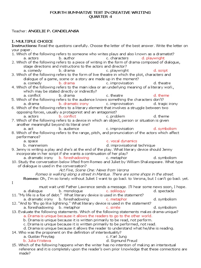 Creative Writing 4TH Summative | PDF | Characters In Romeo And Juliet ...