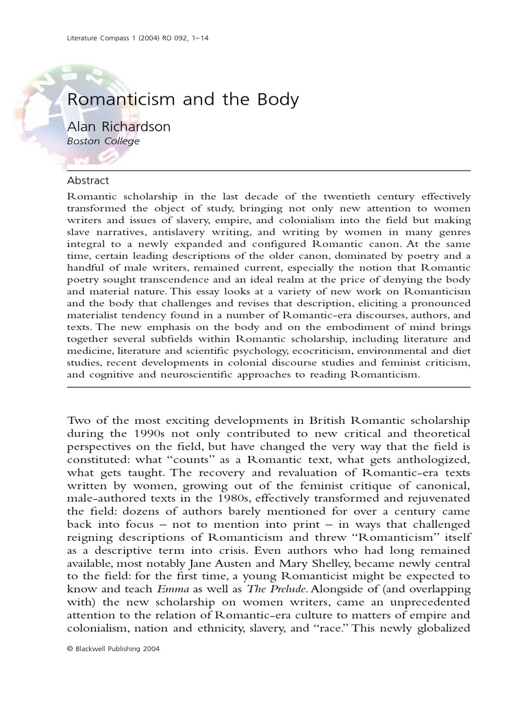 Romanticism and The Body | PDF | Romanticism | Mind