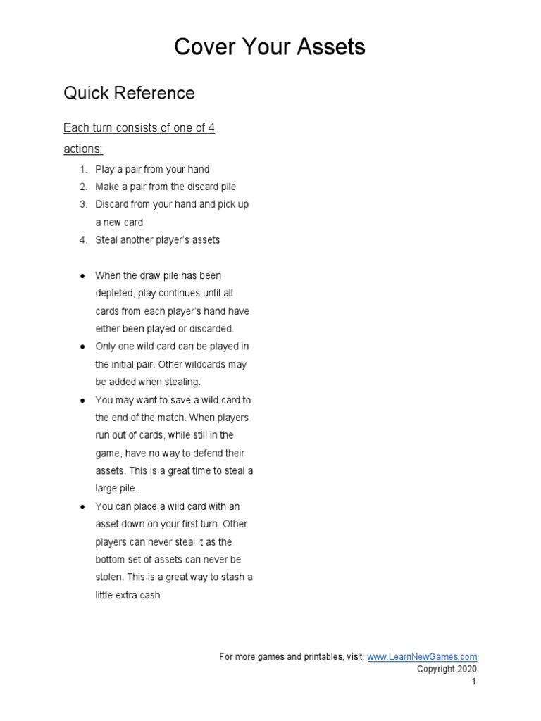 Cover Your Assets Printable Instructions | PDF