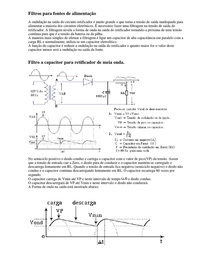 Filtragem em Circuitos Retificadores | PDF | Retificador | Capacitor