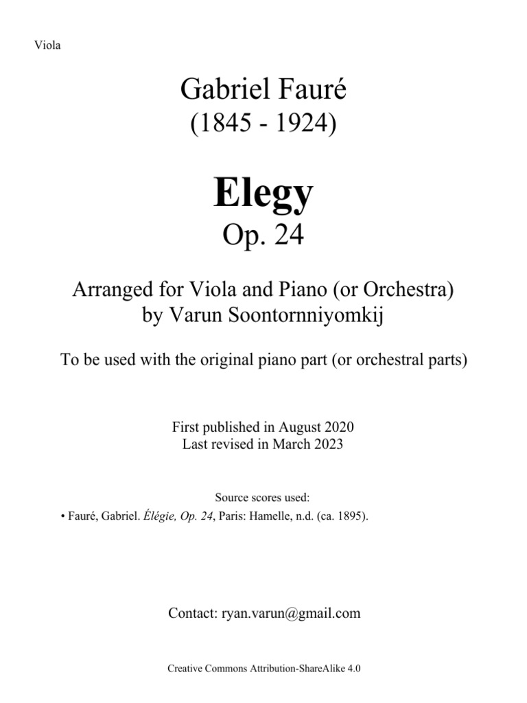 Fauré - Elegy (Arr. For Viola and Piano) | PDF