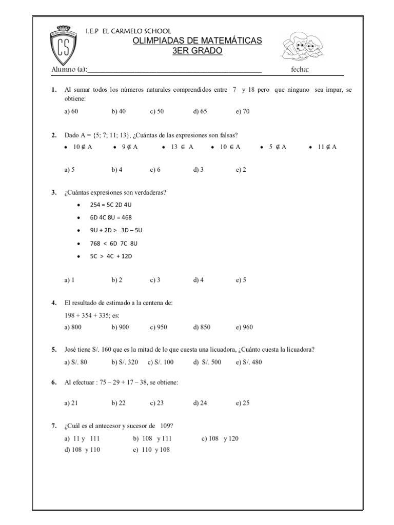 Olimpiadas de Matematicas 3er Grado | PDF