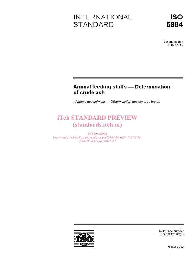 Iso 5984-2002 Alimentos Animales y Ceniza Cruda | PDF | International Organization For ...
