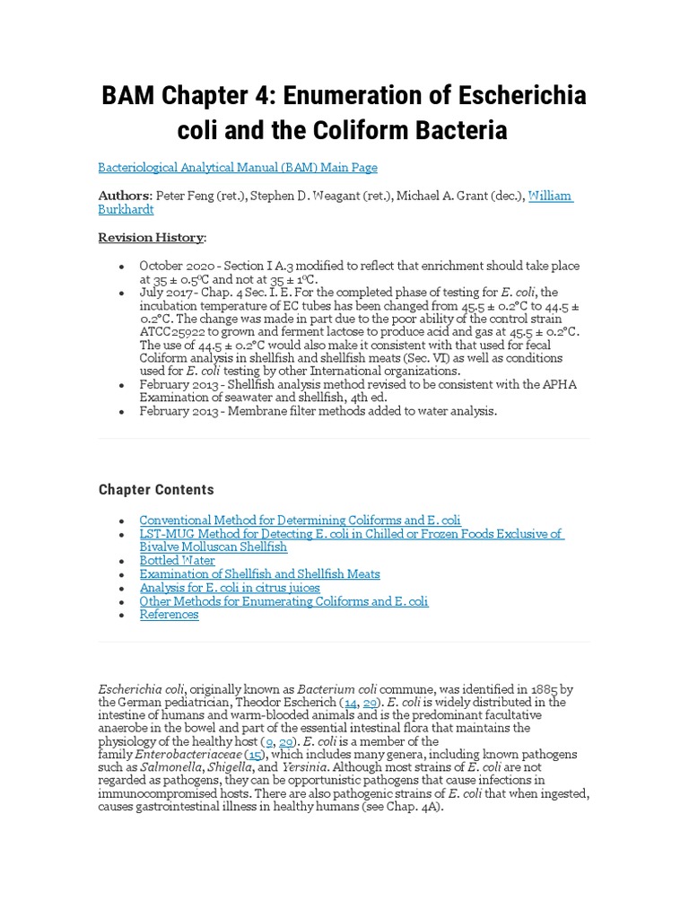 E. coli and Coliform Enumeration Methods | PDF