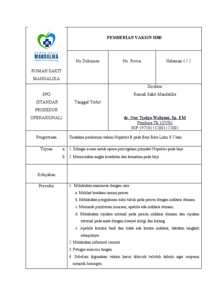 SOP PEMBERIAN VAKSIN HB0 | PDF