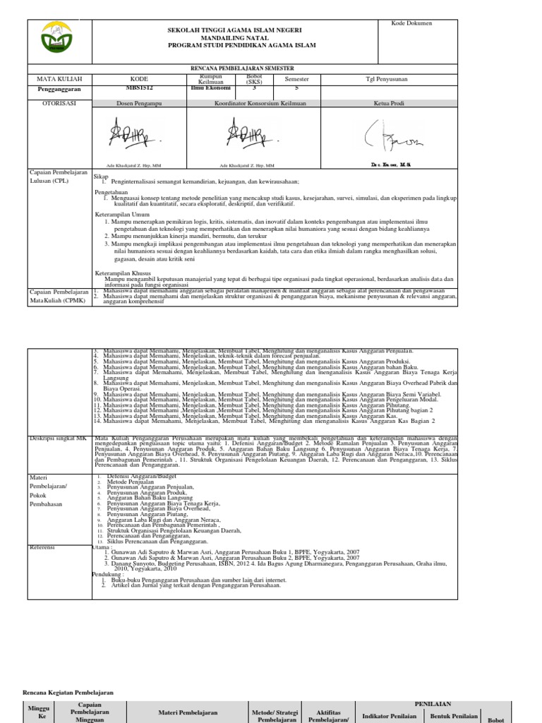 RPS Penganggaran | PDF | Karier & Perkembangan