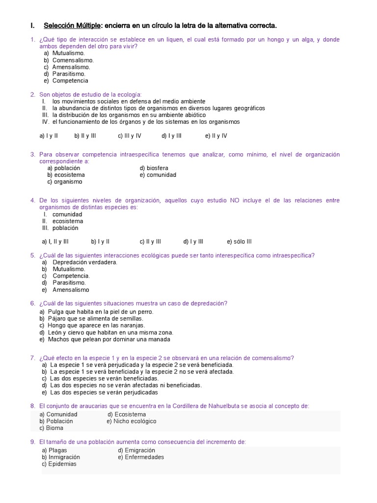 Biología Ecología Prueba General 1M | PDF | Ecología | Ecología de sistemas