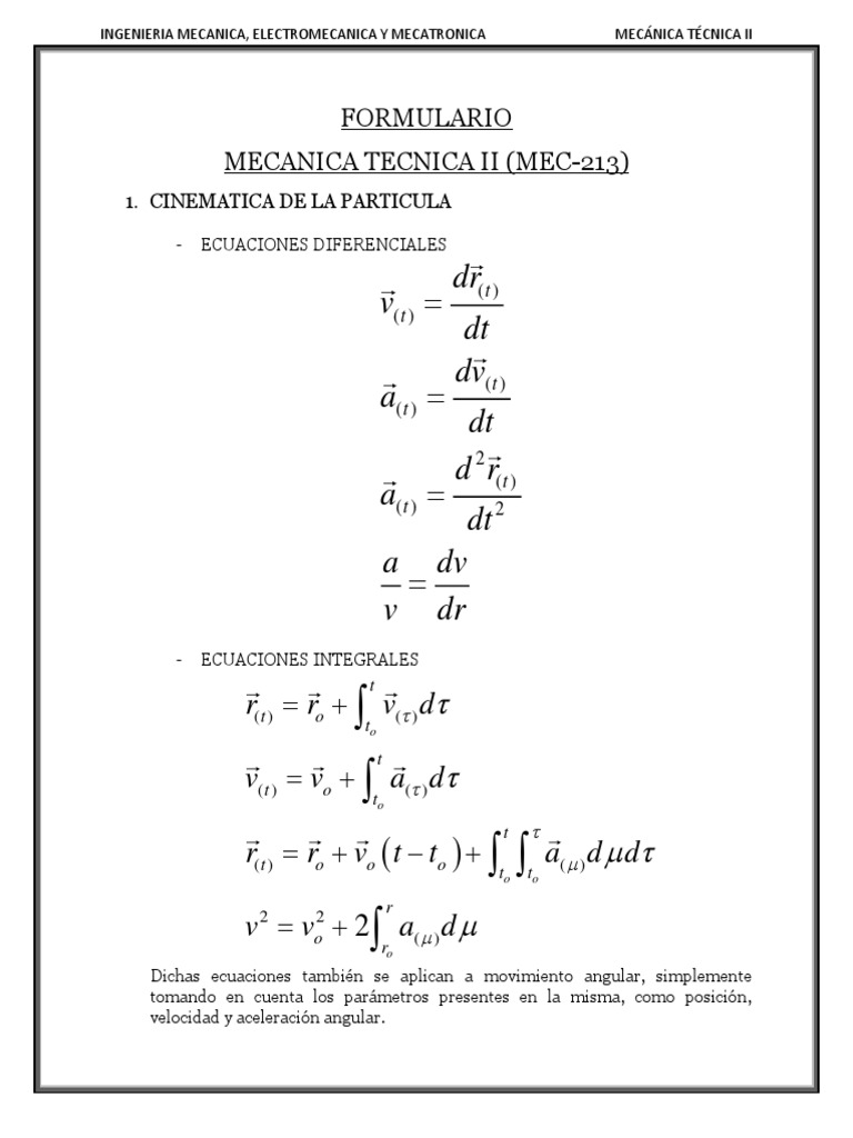 Formulario Mecanica Tecnica Ii (Mec-213) | PDF