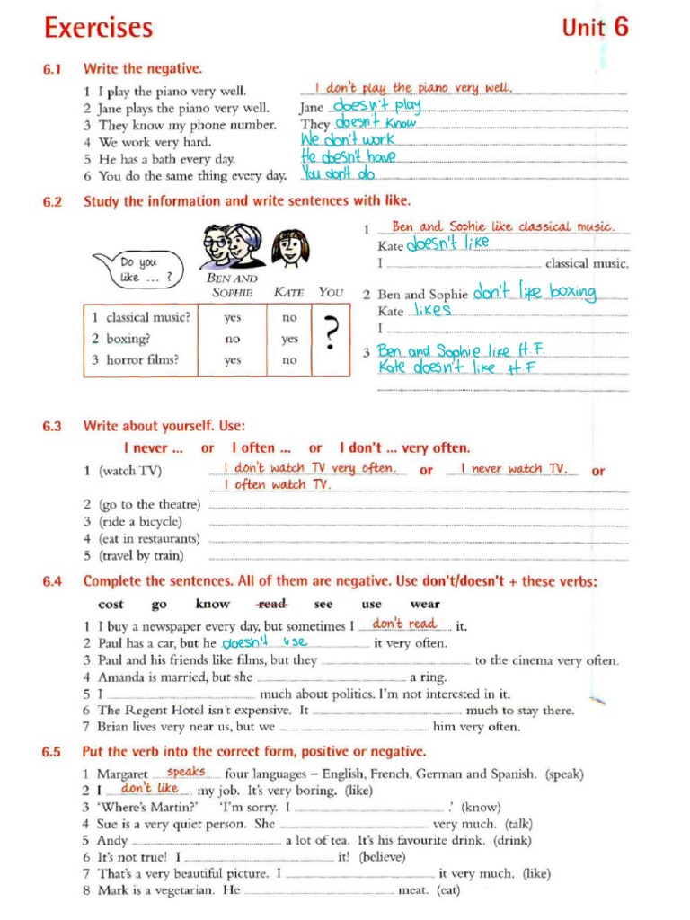 Ejercicios para El PRESENTE SIMPLE-INGLÉS | PDF