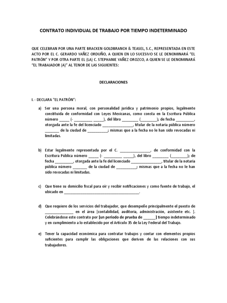 Contrato Laboral por Tiempo Indeterminado | PDF | Salario | Tiempo de trabajo