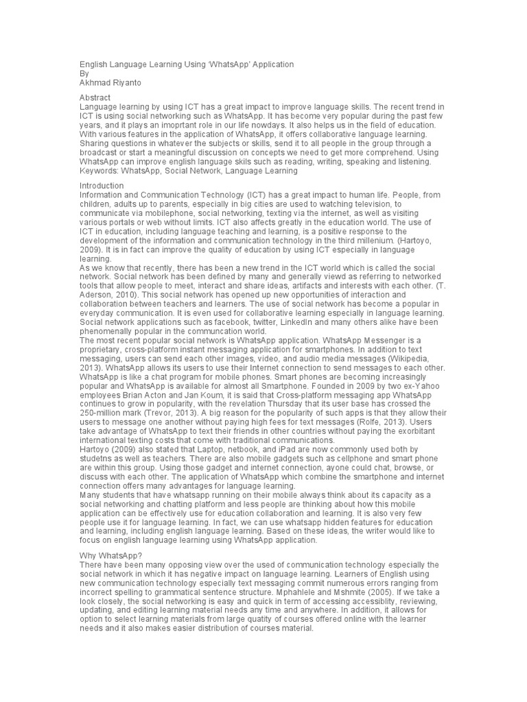 English Language Learning Using WhatsApp' Application | PDF