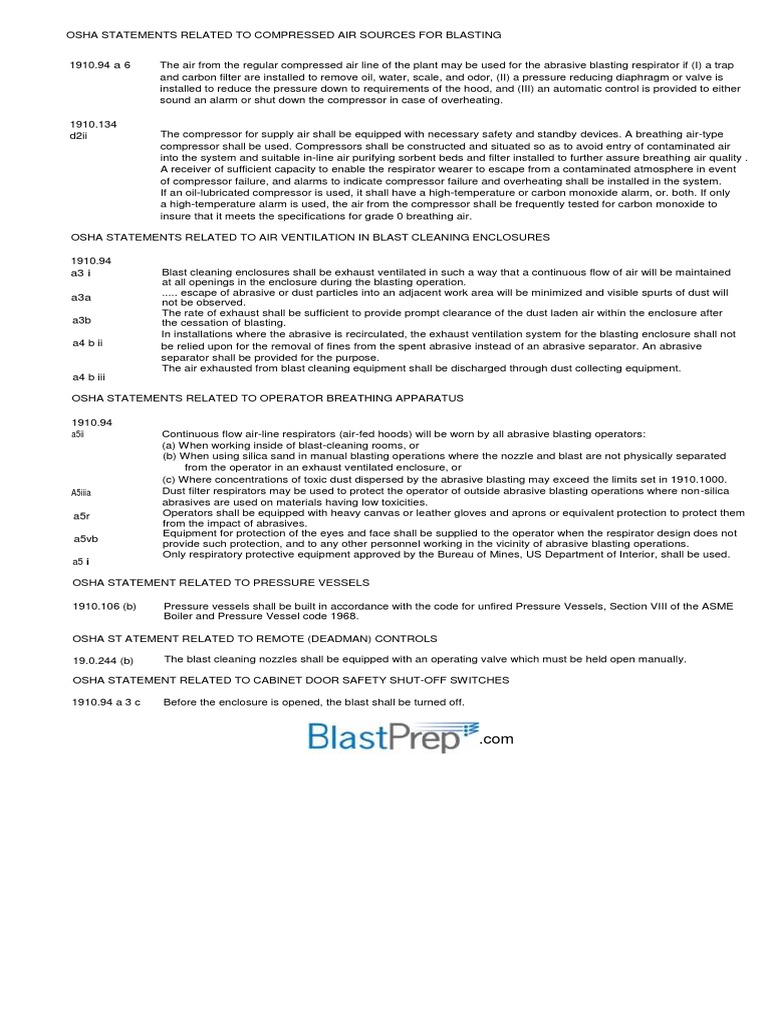 OSHA Statements - BlastPrep.com | PDF | Chemistry | Gases