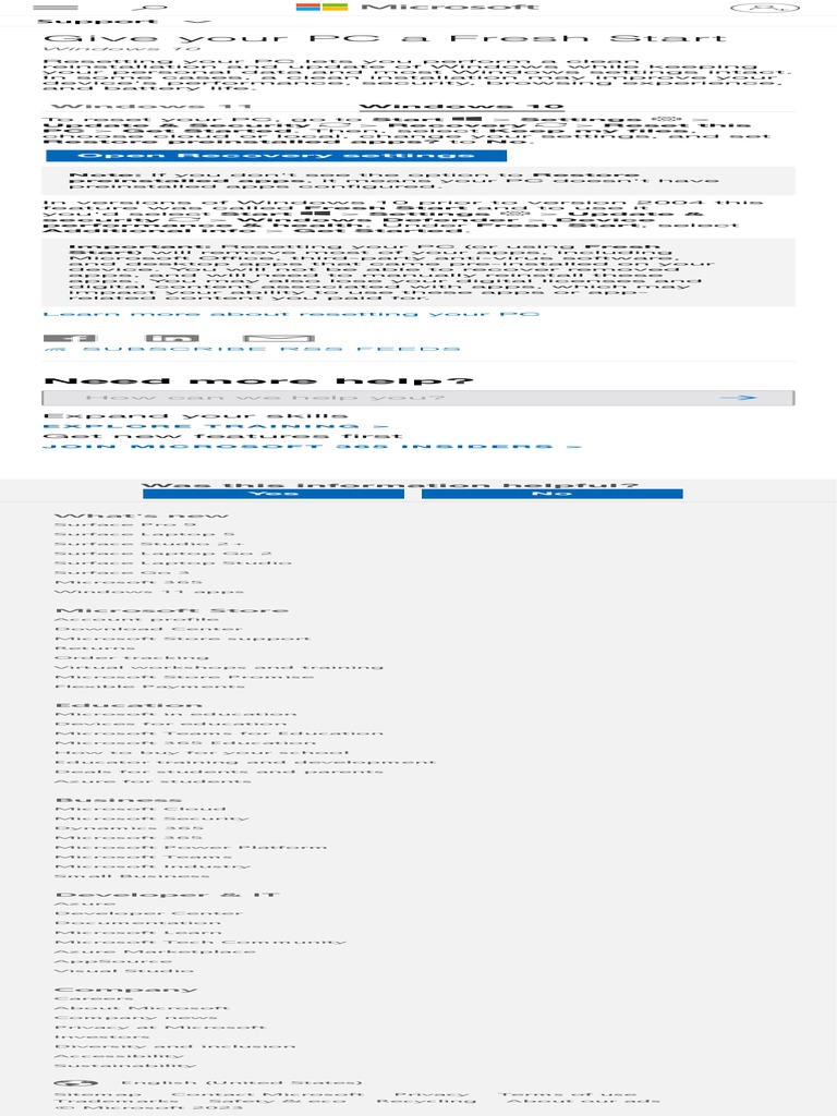 Give Your PC A Fresh Start - Microsoft Support | PDF | Mobile App ...