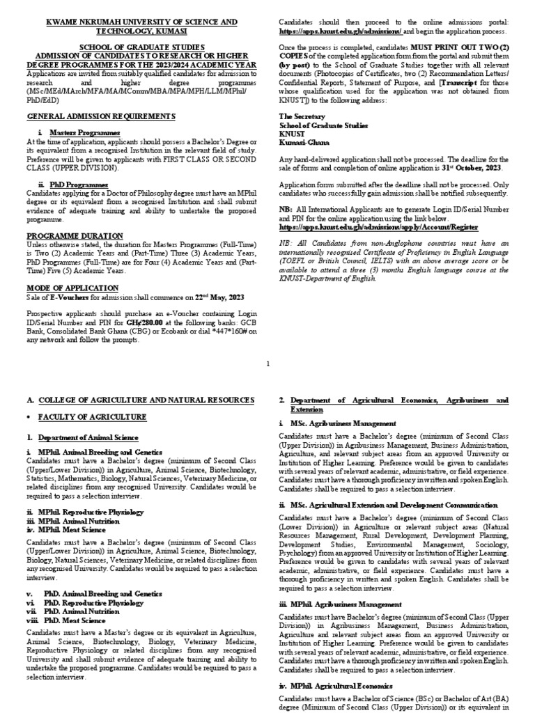 Httpswebapps.knust.edu.GhcheckformsPOSTGRADUATE ADMISSIONS.pdf | PDF