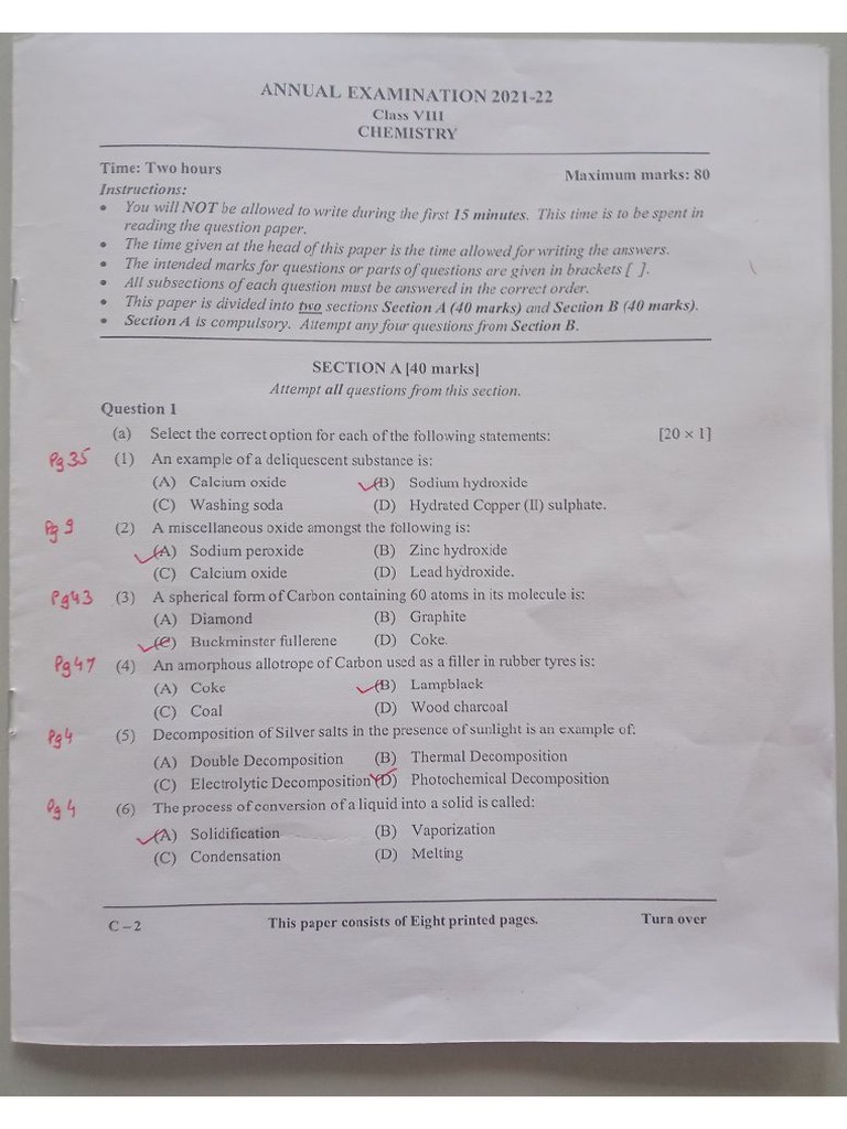 8 Chemistry Paper Solution 2022 | PDF