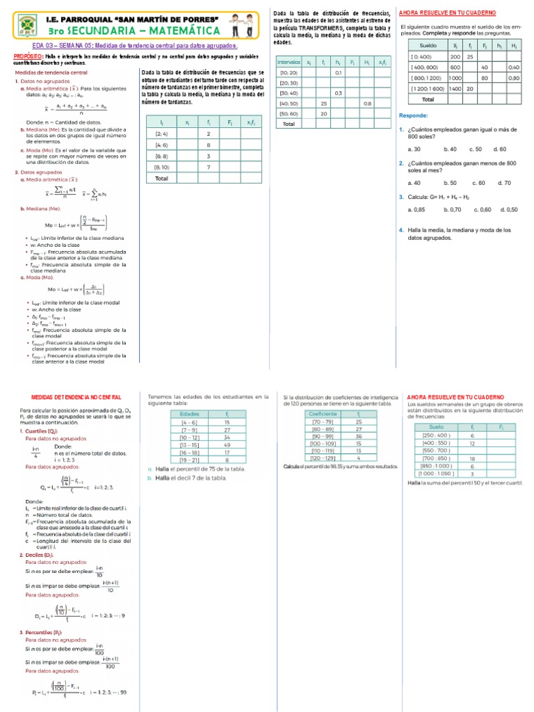 Ficha 05 Medidas de Tendencia Central para Datos Agrupados Continuos | PDF