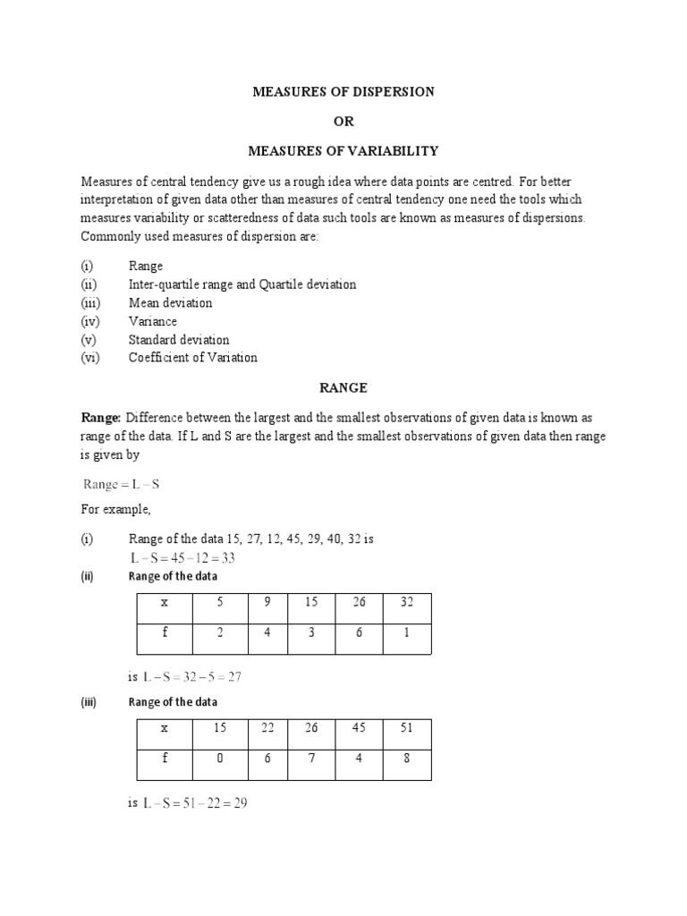 Measures of Dispersion | PDF | Variance | Standard Deviation