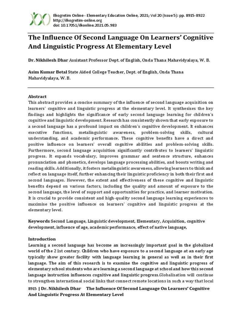 Elementary Education Online'-3662 | PDF | Second Language Acquisition ...