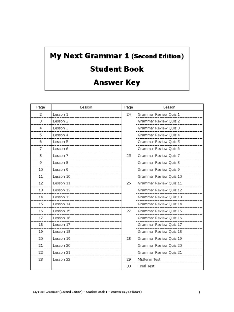 My - Next - Grammar (2nd) - Student - Book - 1 - Answer Key - 916 | PDF