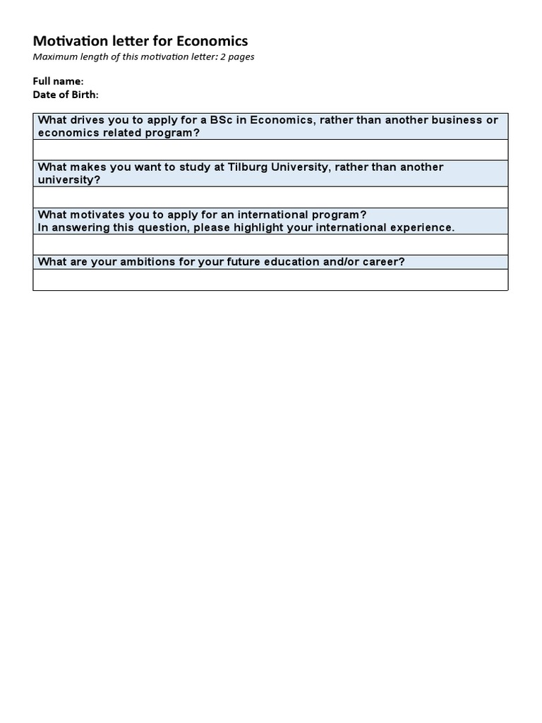 Motivation Letter for BSc Economics | PDF | Business