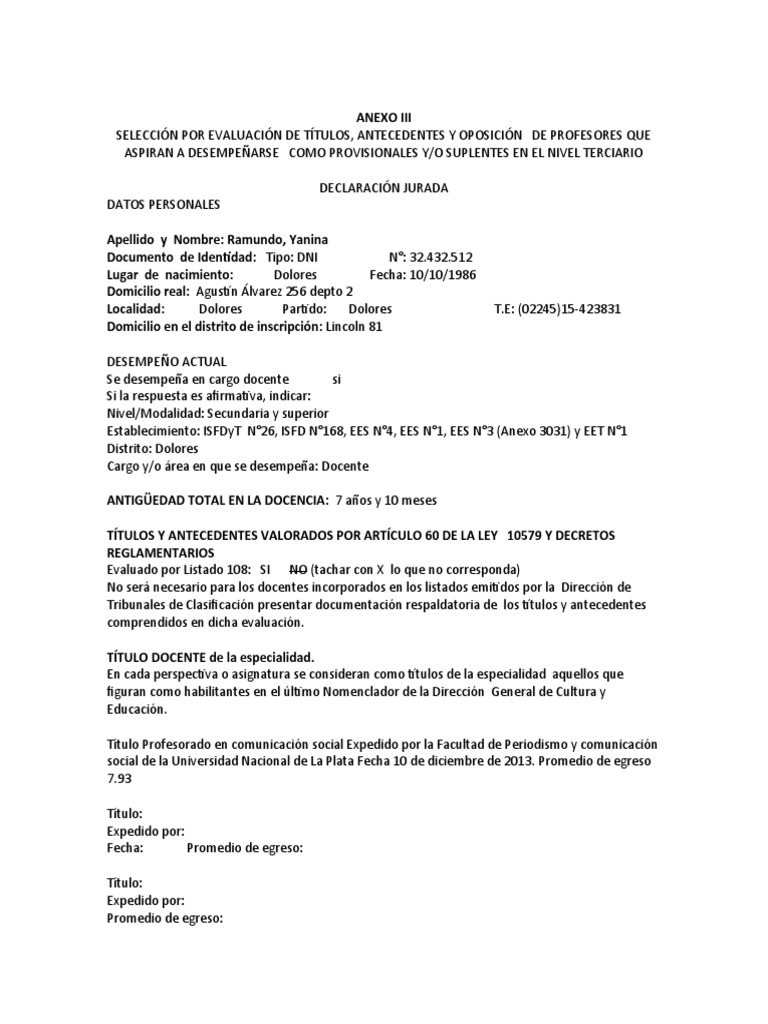 Anexo Iii en Blanco | PDF | Maestros | Educación Secundaria