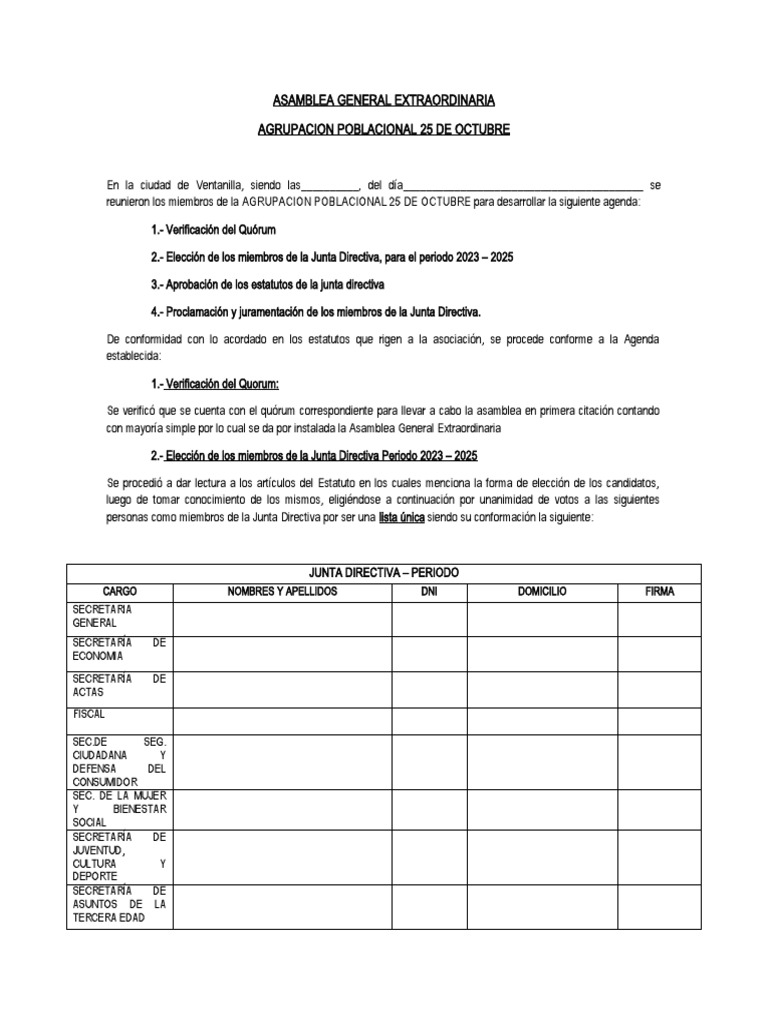 Modelo de Acta de Eleccion de Miembros de La Junta Directiva | PDF
