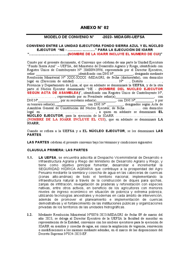 Anexo #02 - Modelo de Convenio Uefsa | PDF