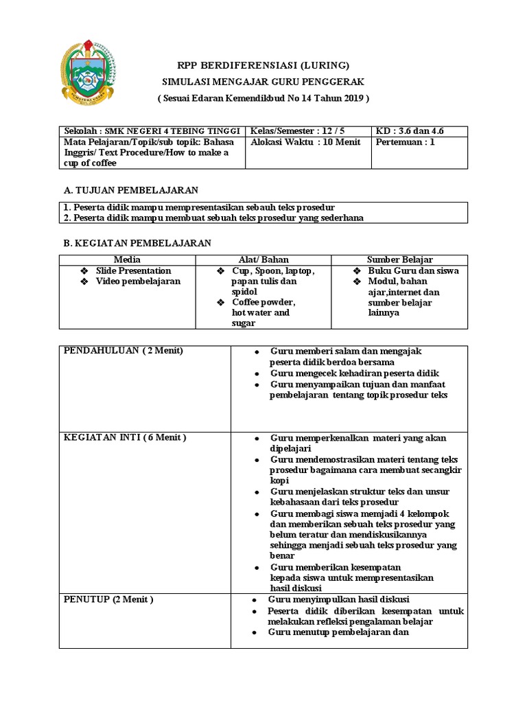 RPP Berdiferensiasi Luring Bing | PDF