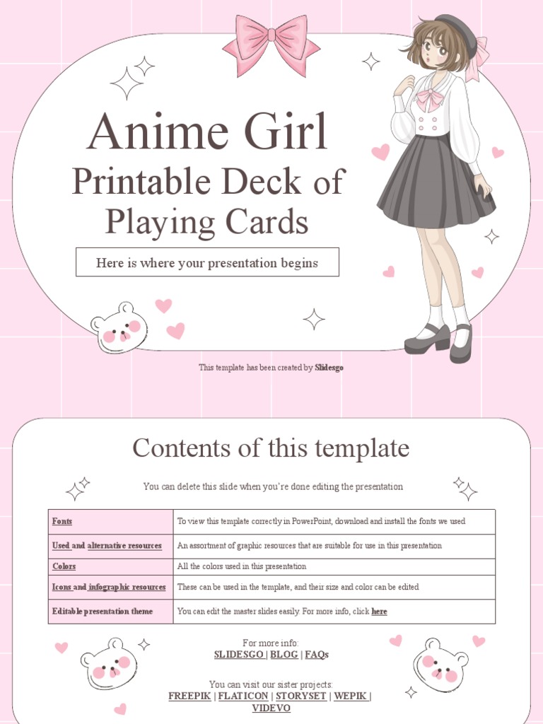 Anime Girl Printable Deck of Playing Cards by Slidesgo | PDF